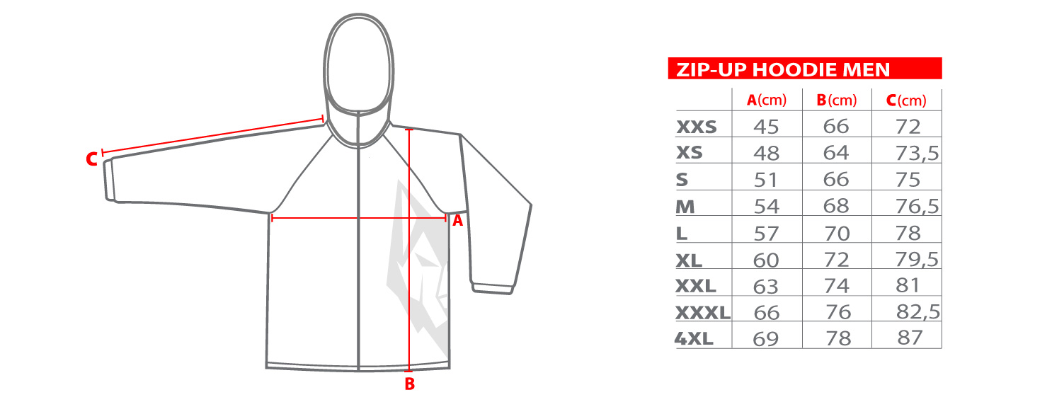 Zip up hoodie size chart - Vulfram